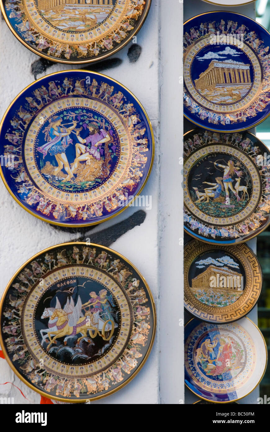 Decorated plates in souvenir shop in Plaka district of Athens Greece ...