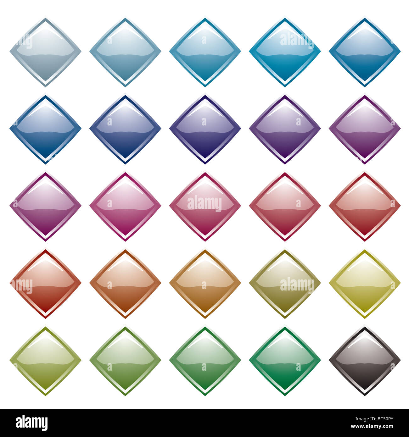 Collection of many diamond shaped icons with light reflection Stock ...