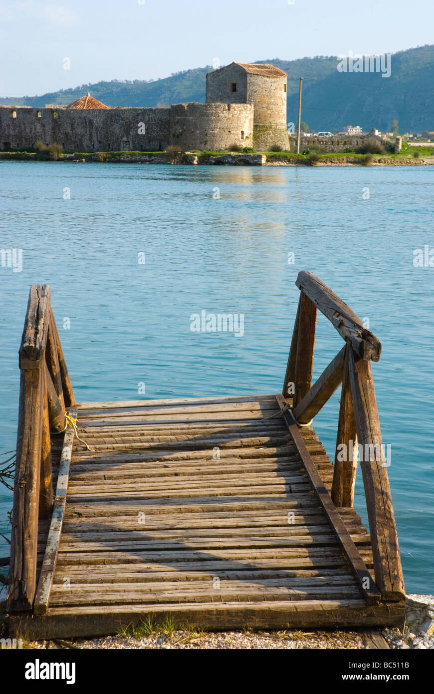 Quay with Venetian triangle castle in Butrint Albania Europe Stock ...