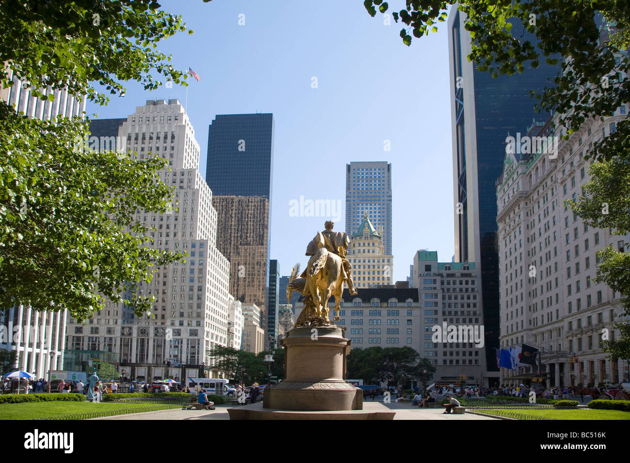 equestrian gold colored statue at Central Park New York Stock Photo - Alamy