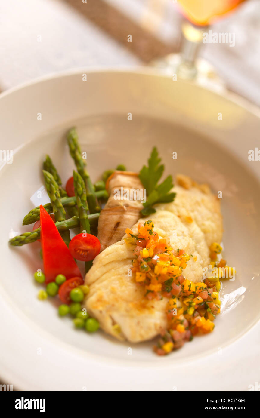 Gourmet fish fillet main course with salsa and vegetables Stock Photo ...