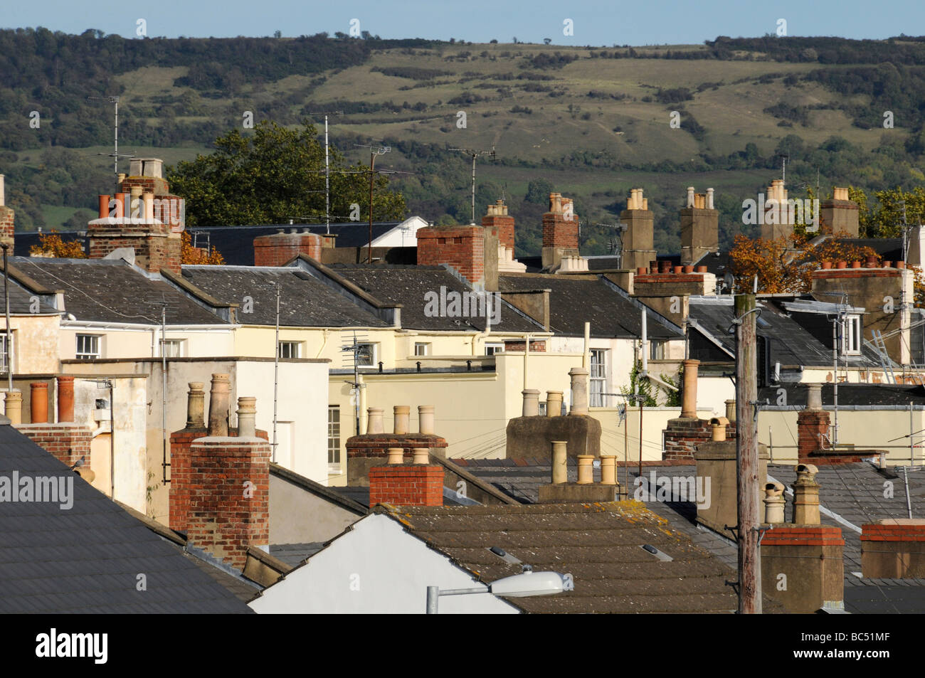 Looking Over Rooftops To Distant Hills In Cheltenham Stock Photo - Alamy
