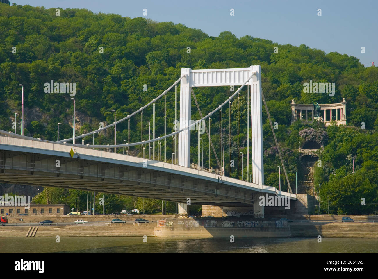 Erzsebet hid the Elizabeth Bridge in central Budapest Hungary Europe ...
