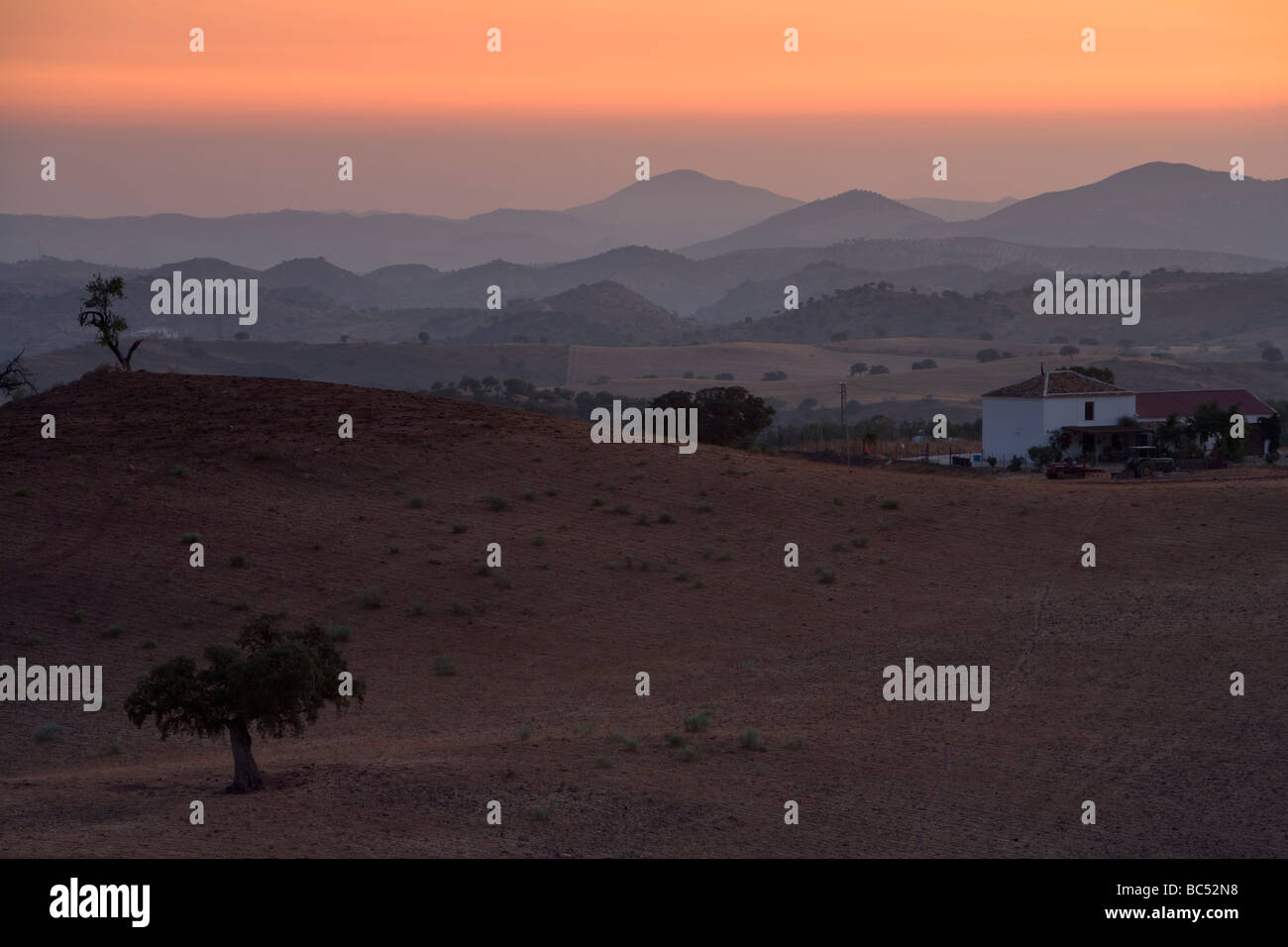 Dawn over the landscape at El Gastor looking west toward the Sierra ...