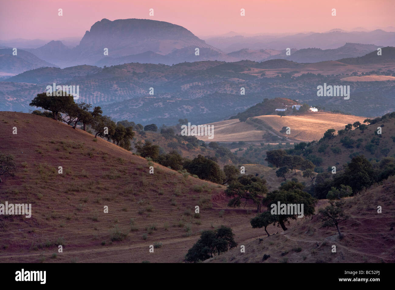 Dawn over the landscape at El Gastor looking west toward the Sierra ...