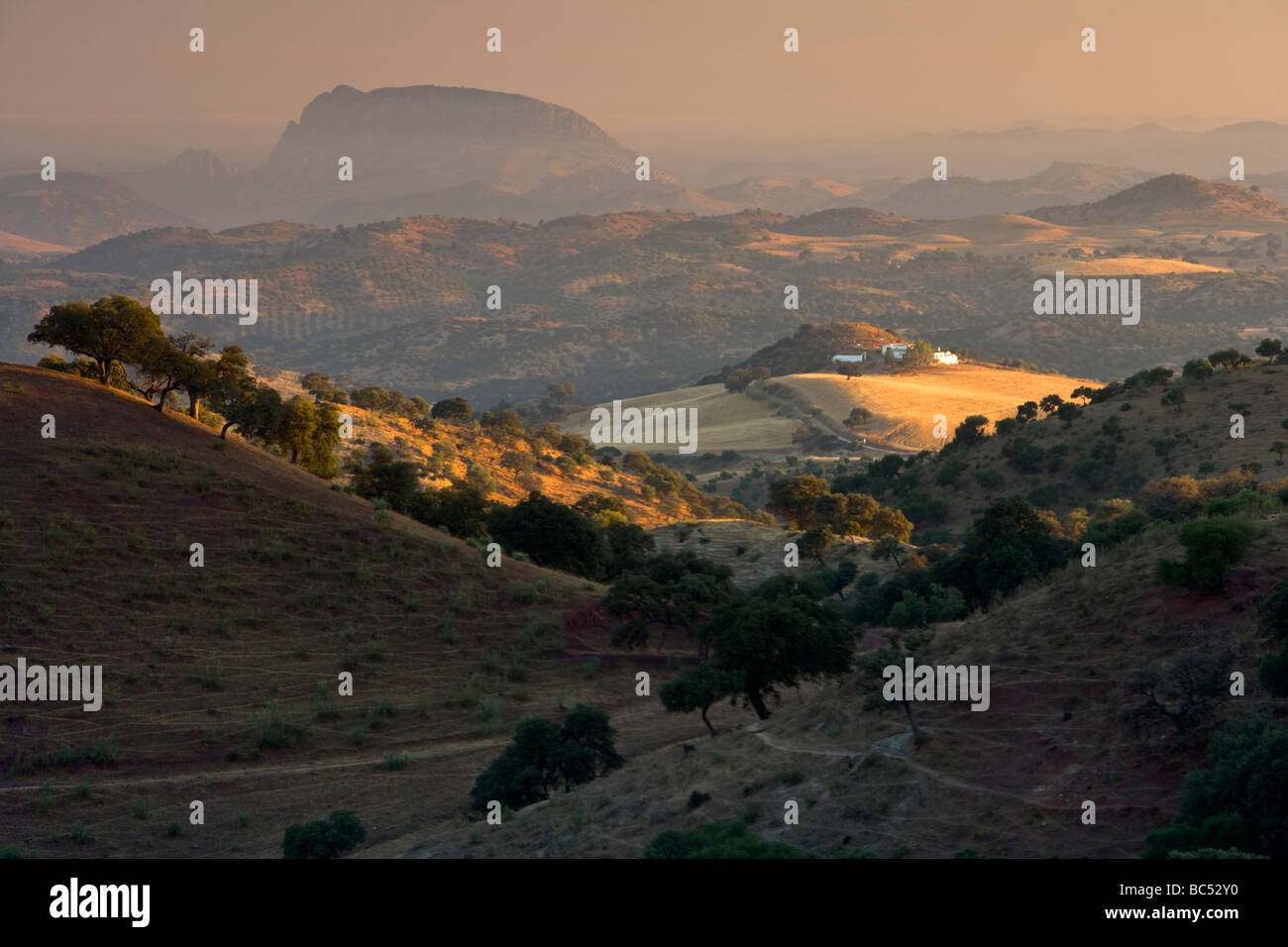 Dawn over the landscape at El Gastor looking west toward the Sierra ...