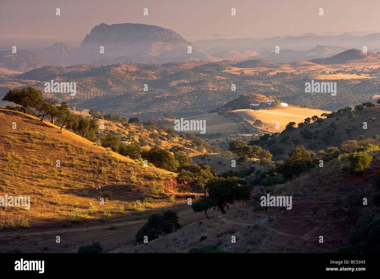 Dawn over the landscape at El Gastor looking west toward the Sierra ...