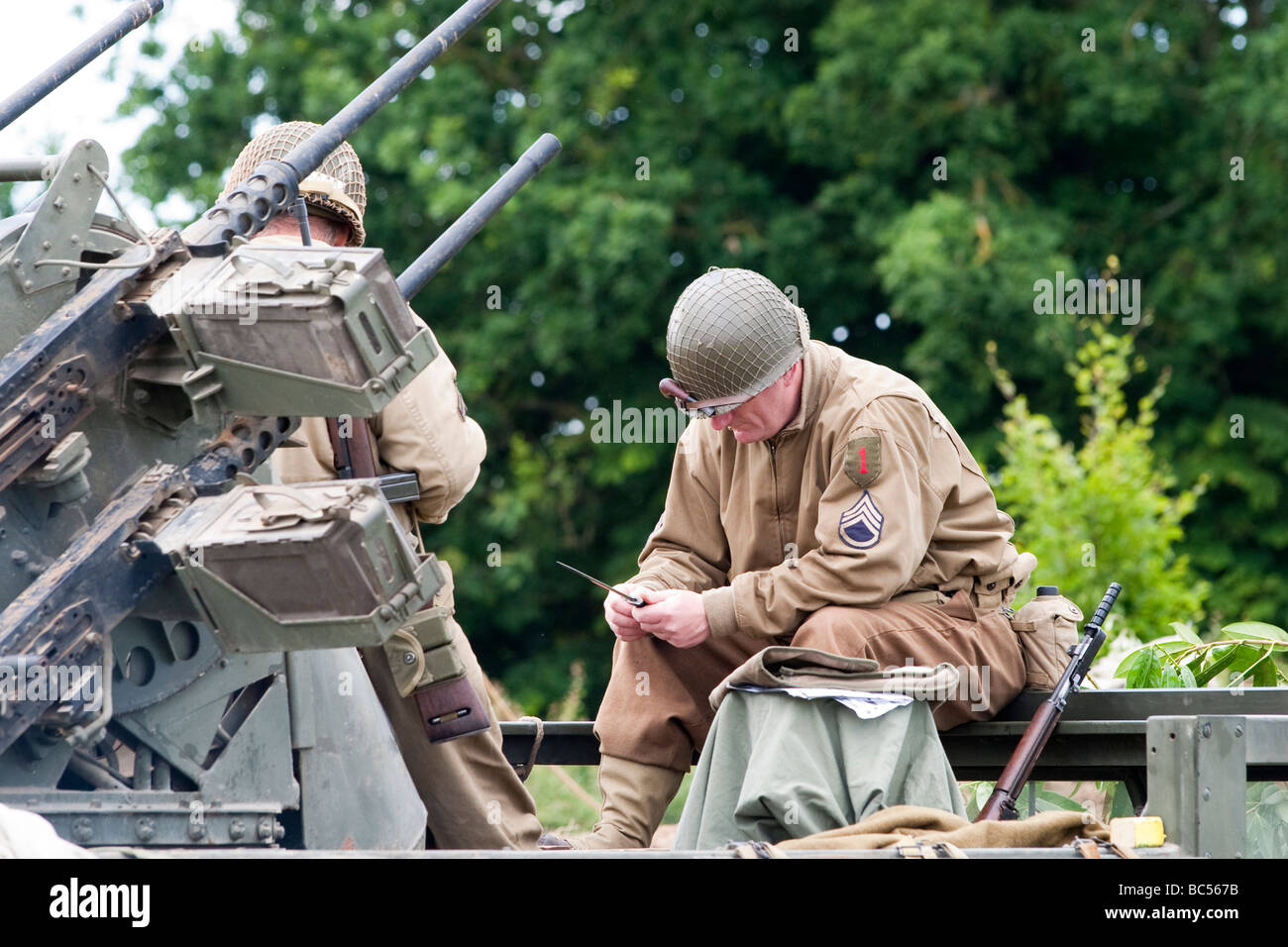 US Army Half Track with Anti Aircraft Gun Stock Photo - Alamy