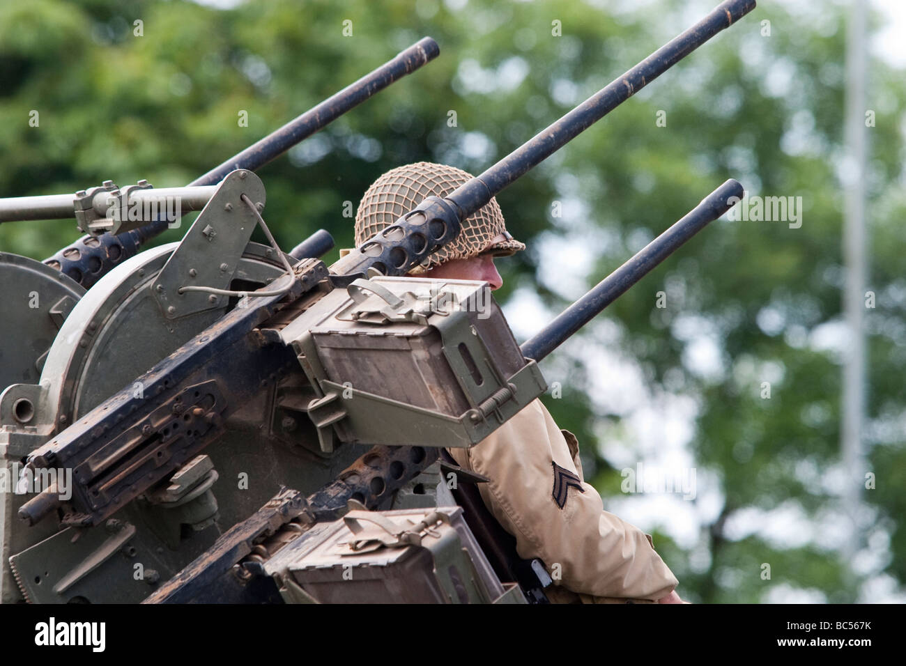 US Army Half Track with Anti Aircraft Gun Stock Photo - Alamy