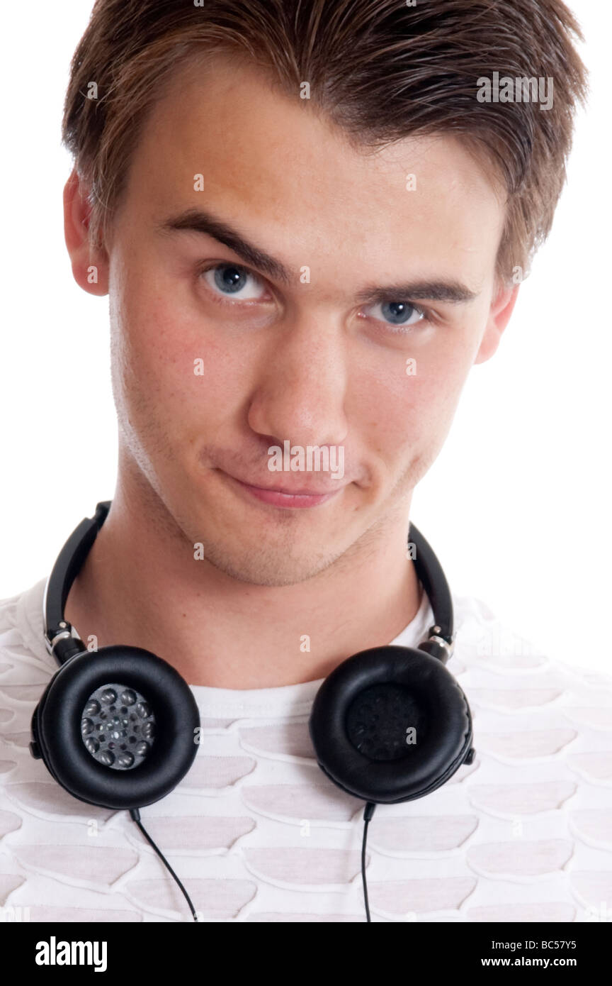Young man with headphones Stock Photo - Alamy
