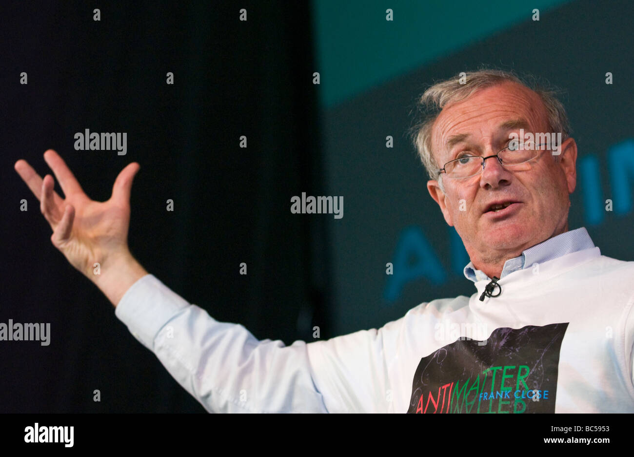 Particle physicist Professor Frank Close pictured on stage talking ...