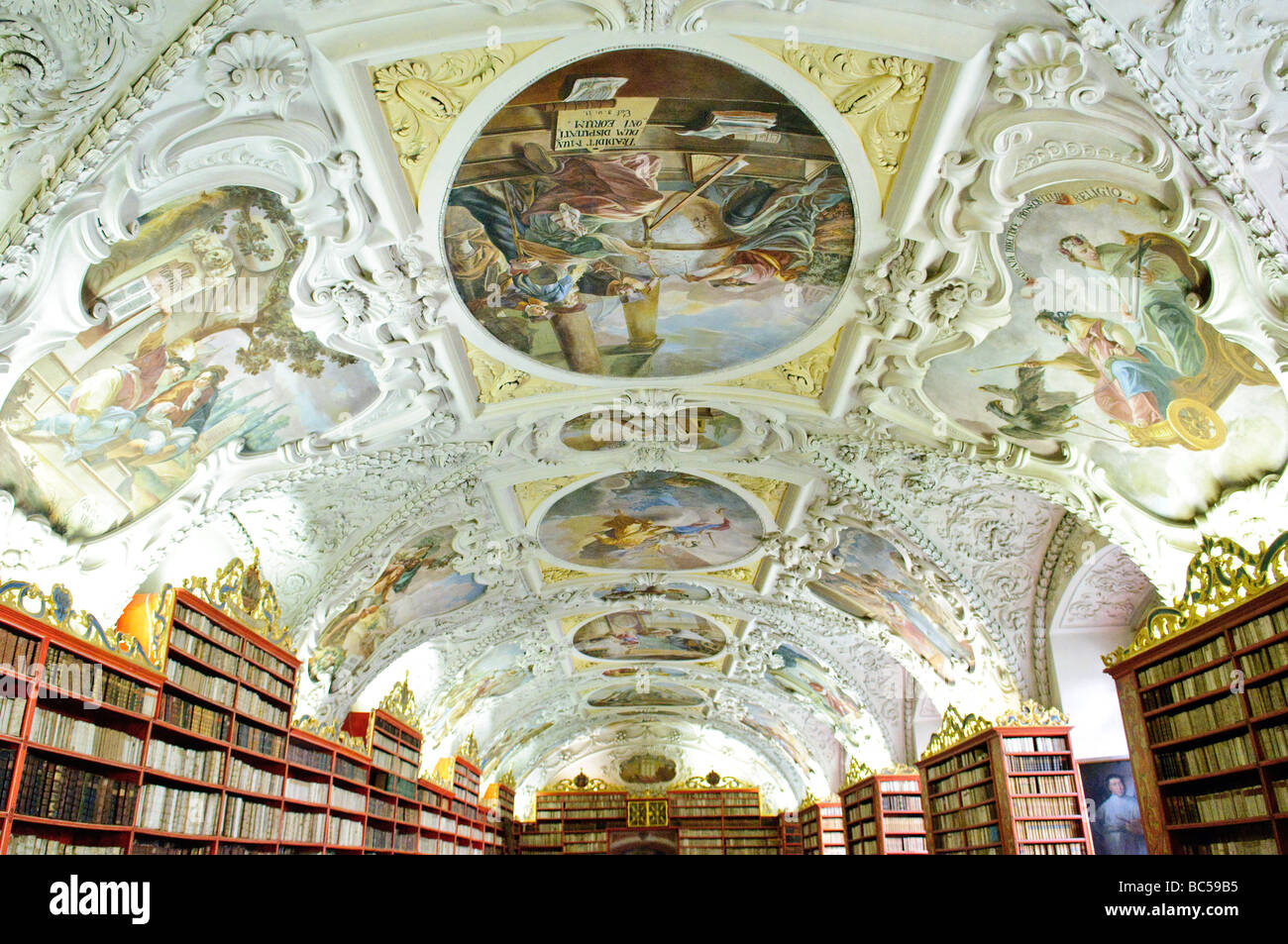 Baroque painting on the ceiling of the Strahov Library, Prague, Czech ...