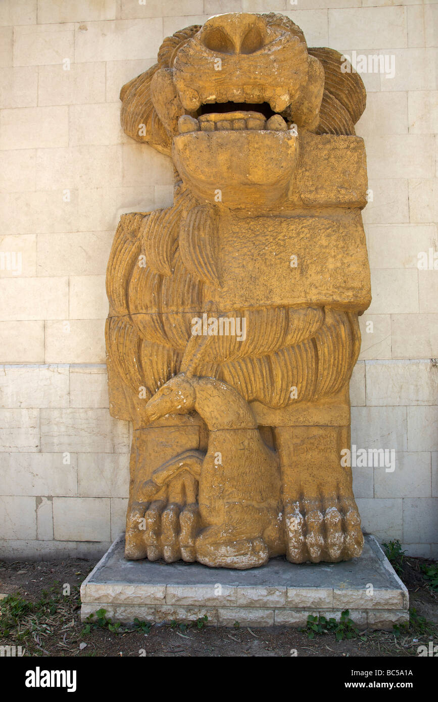 Lion statue in the sculpture gardens of the National Museum, Damascus ...
