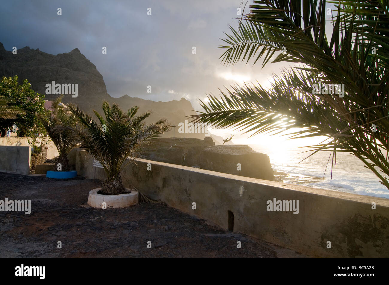 Sunset at coast Ponta do Sol of San Antao Cabo Verde Africa Stock Photo ...