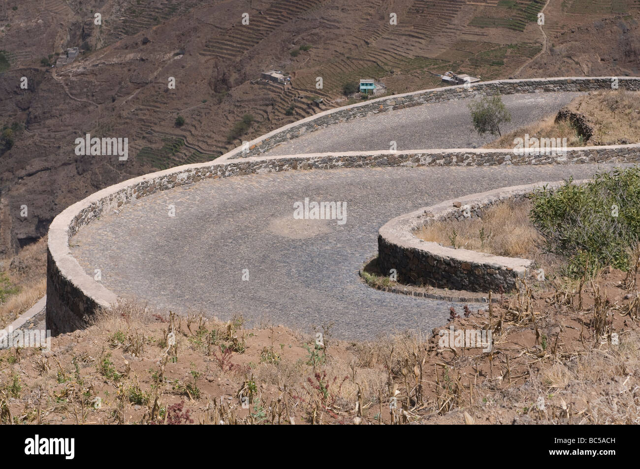 Road through rocky landscape San Antao Cabo Verde Africa Stock Photo ...