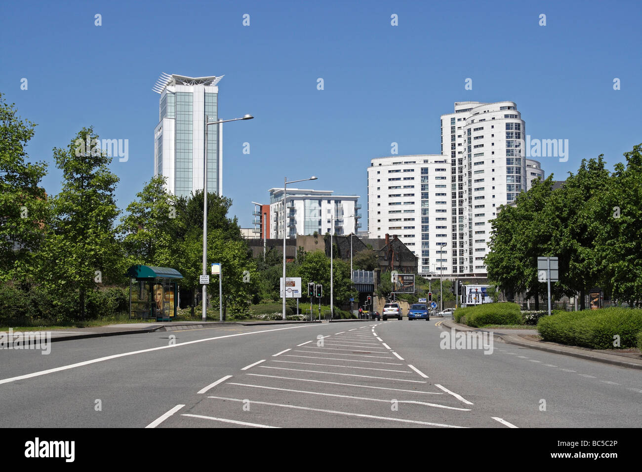 Cardiff Skyline Wales UK, with the Radisson Blu hotel and the Altolusso ...