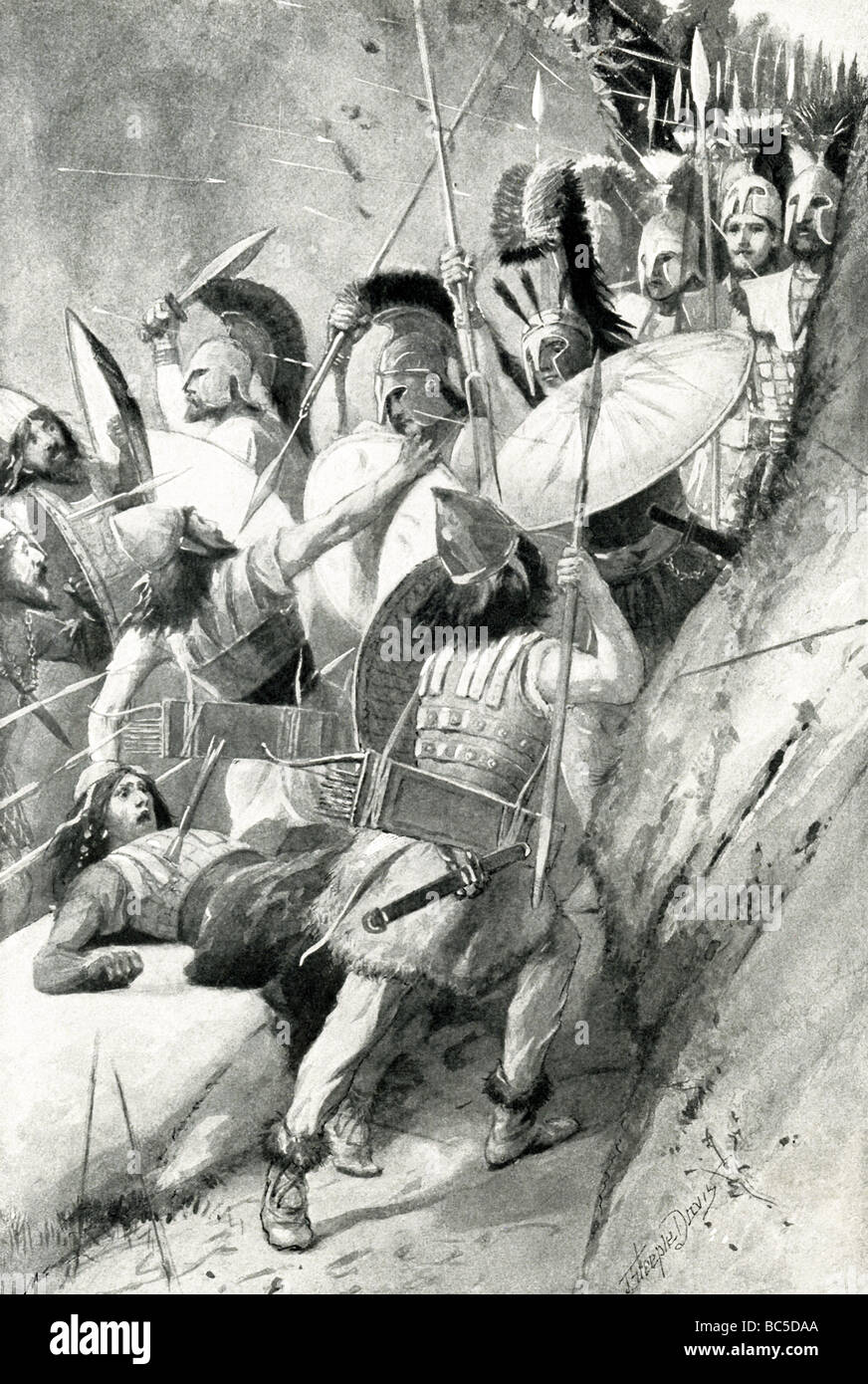 Greek soldiers, under leadership of Spartan general Leonidas, hold back ...