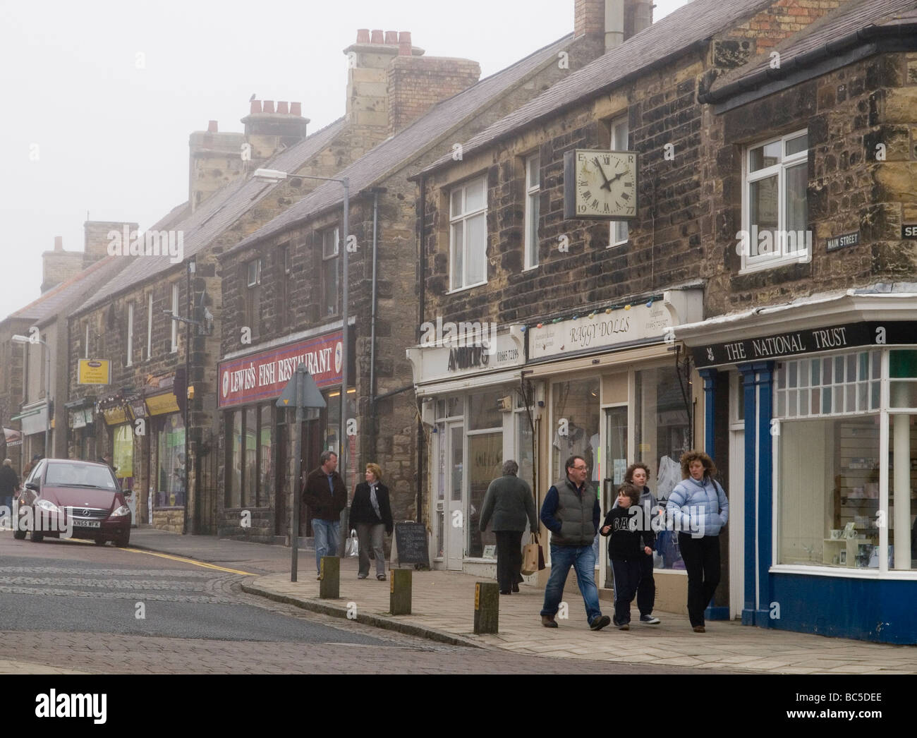 A grey overcast day in the coastal town of Seahouses, Northumberland ...