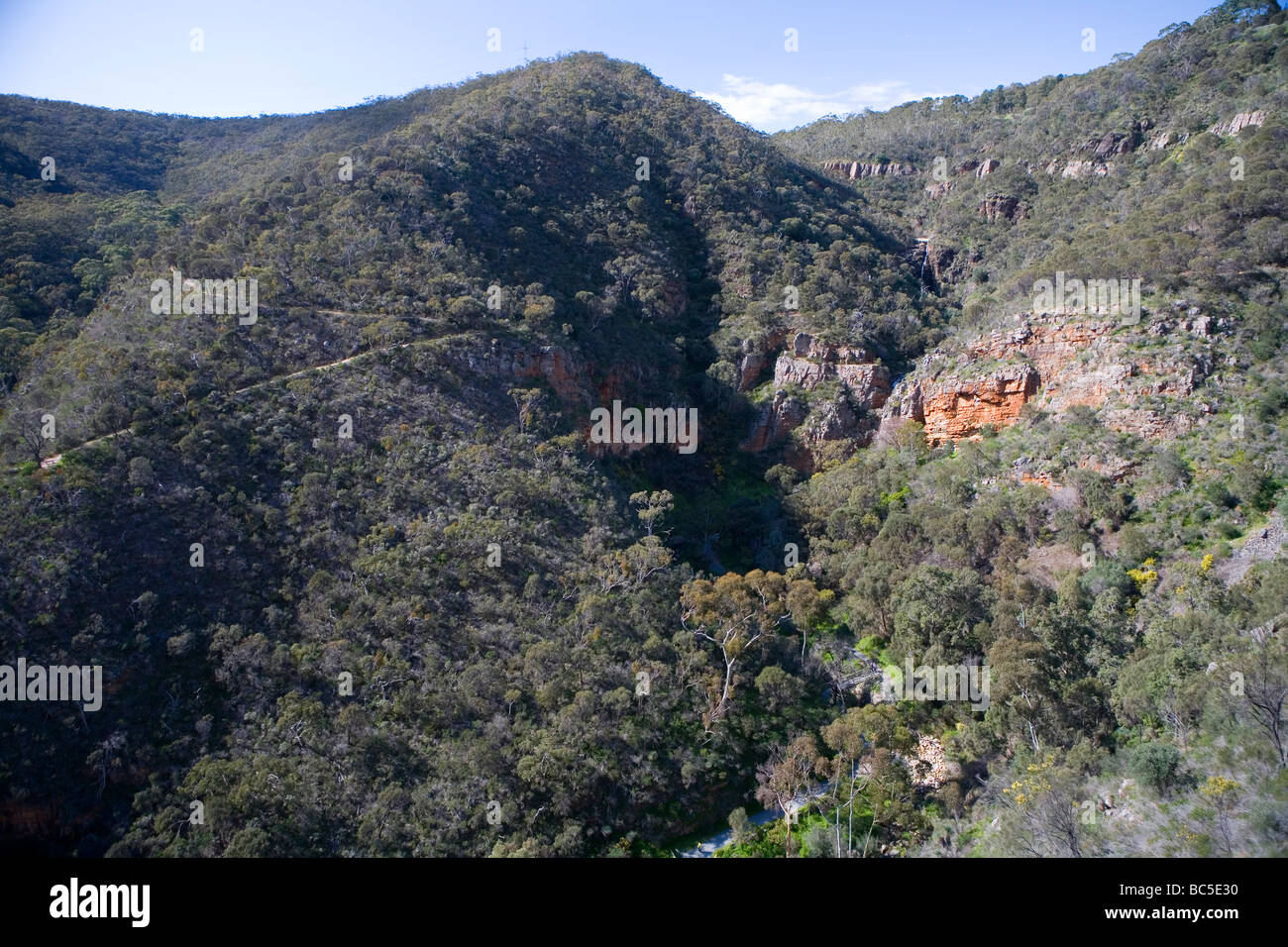 View into Morialta Gorge with First Falls in the distance Stock Photo ...