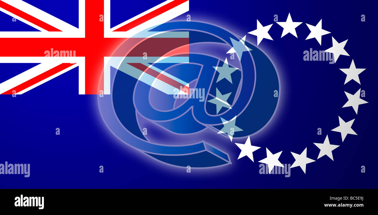 at superimposed over Flag of Cook Islands national country symbol ...