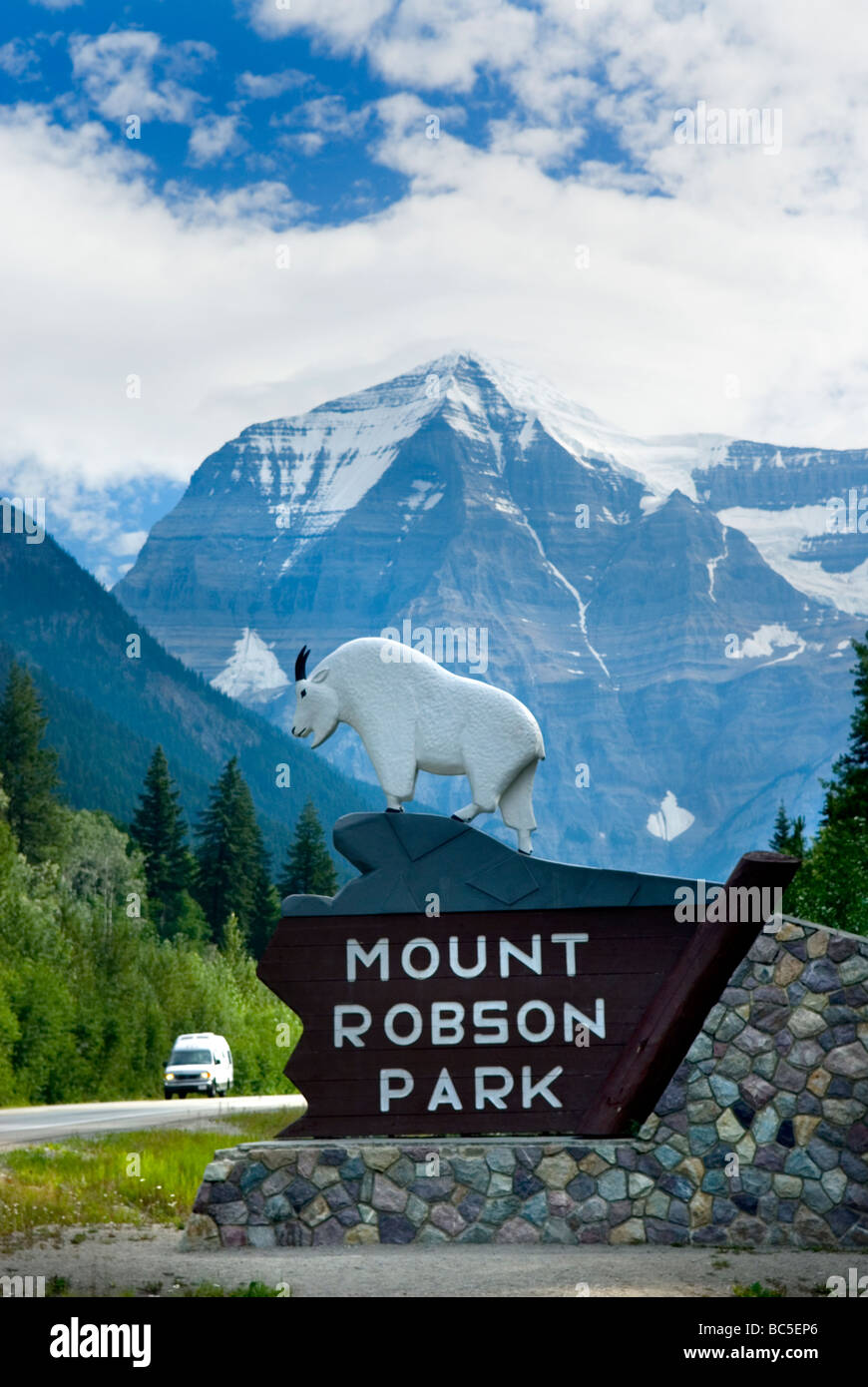 Entrance sign to Mount Robson Provincial park British Columbia Canada ...