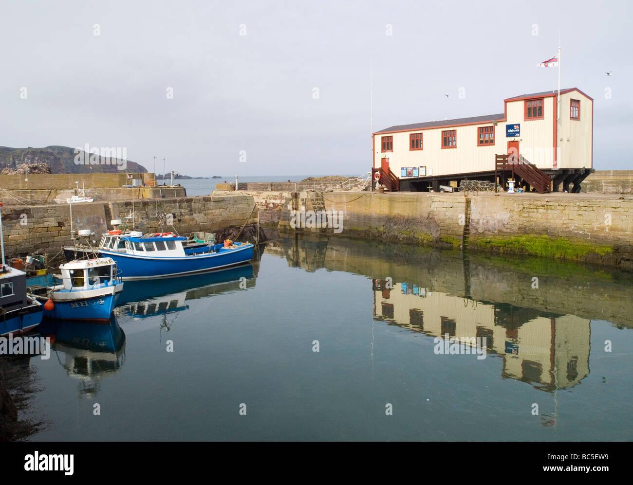 Boats in the harbour of St Abbs, a pretty fishing village on the coast ...