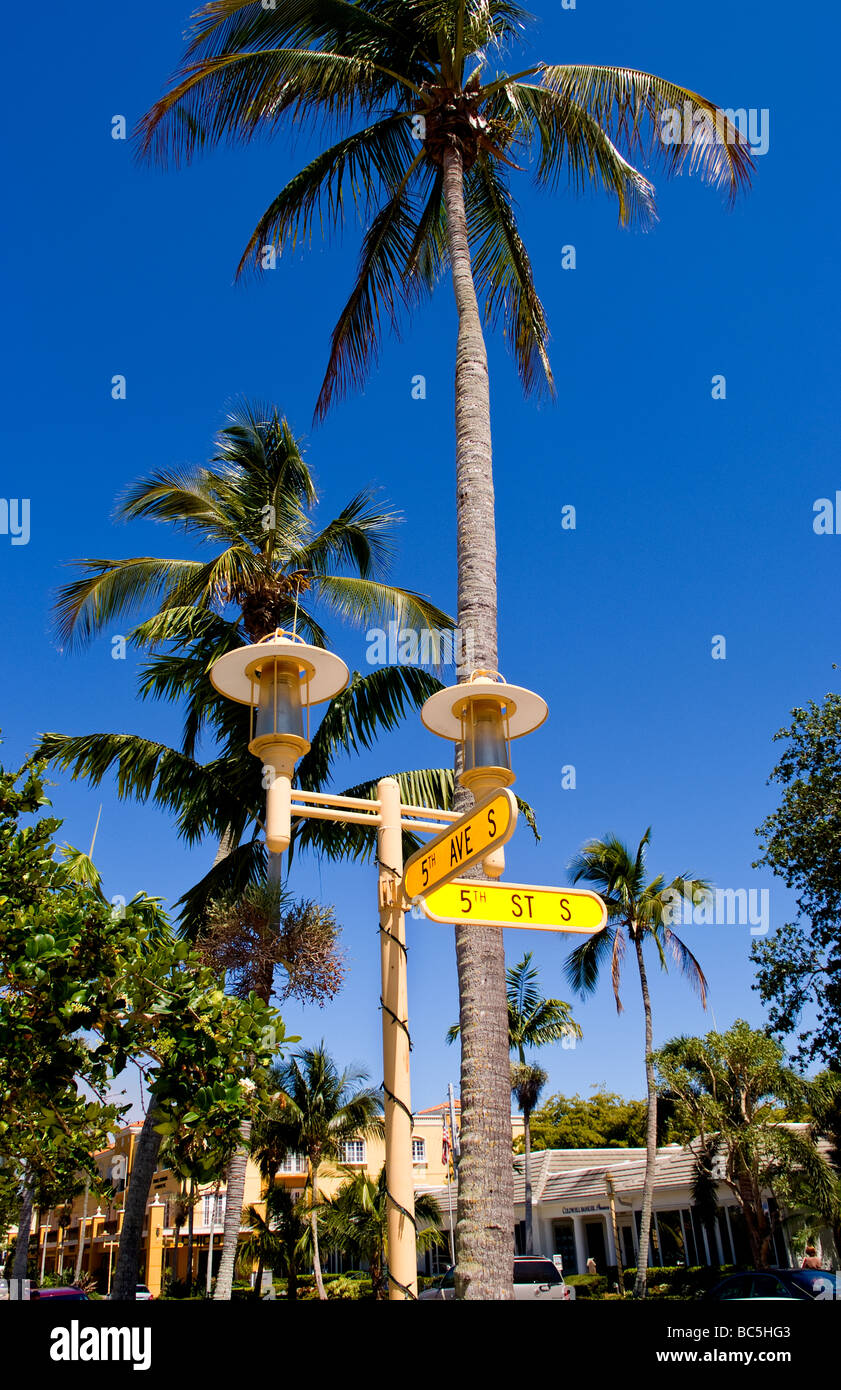 Stylish Naples Florida on trendy 5th Avenue with street signs Stock ...