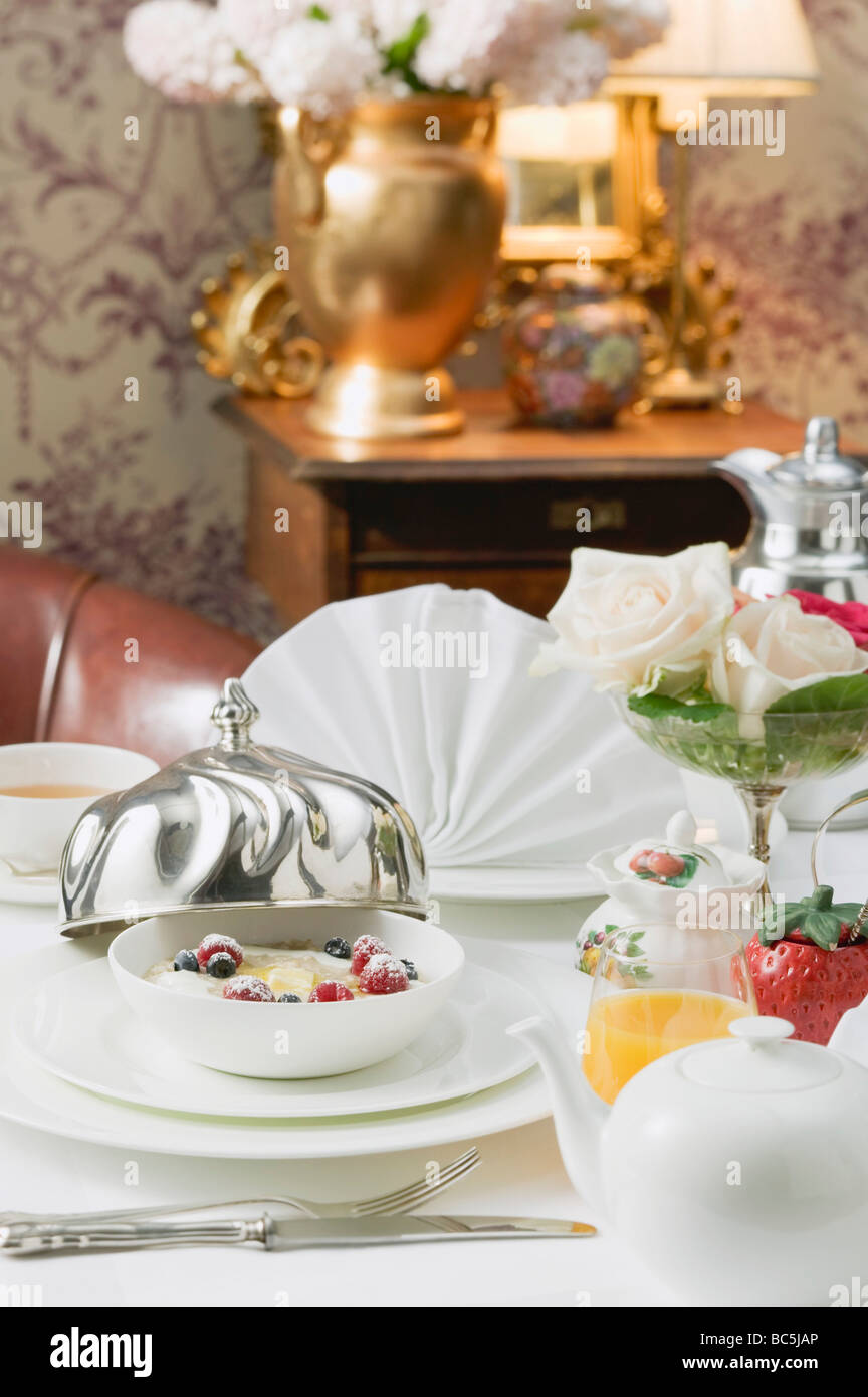 Laid breakfast table in a luxury hotel Stock Photo - Alamy