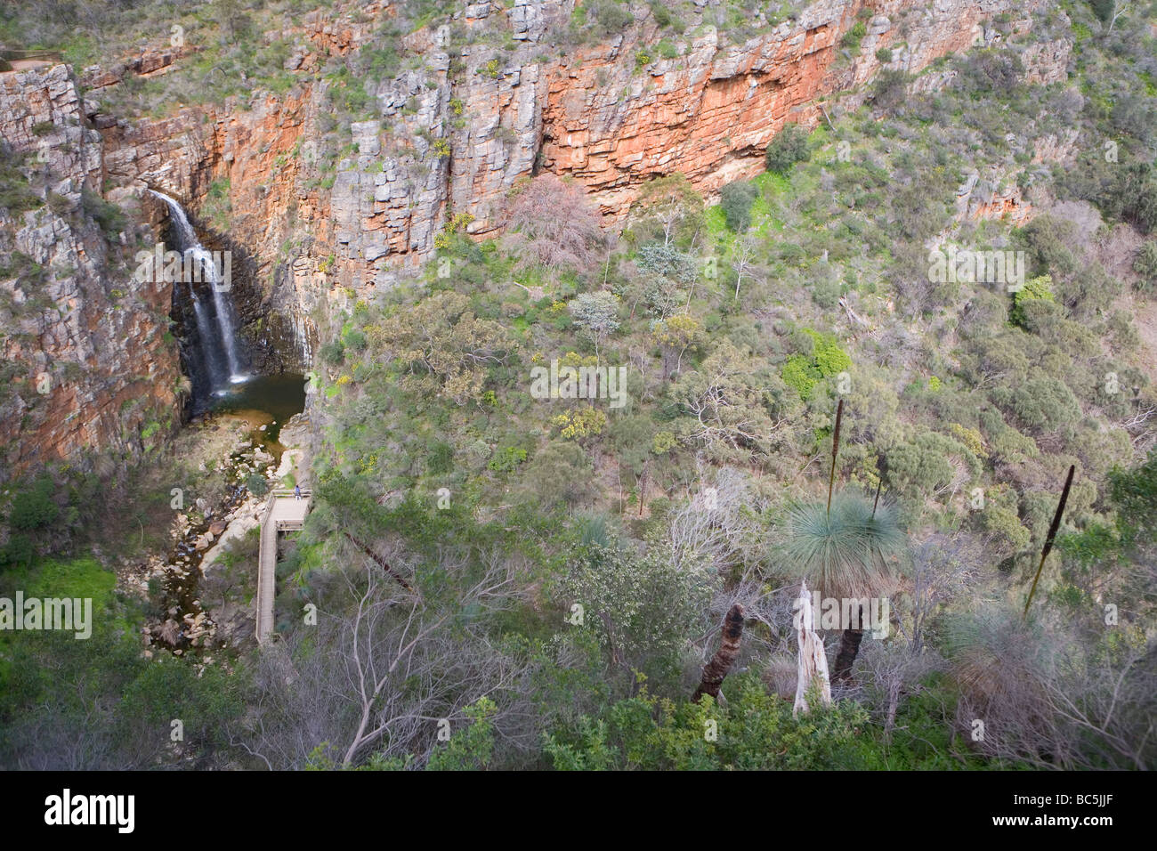 View down into Morialta Gorge and First Falls Stock Photo - Alamy