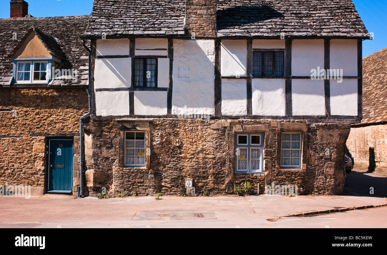 Half timbered stone period cottages in Lacock UK Stock Photo - Alamy