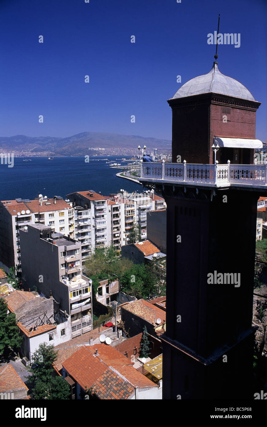 The asansor (public elevator) overlooking Izmir and the bay Stock Photo ...