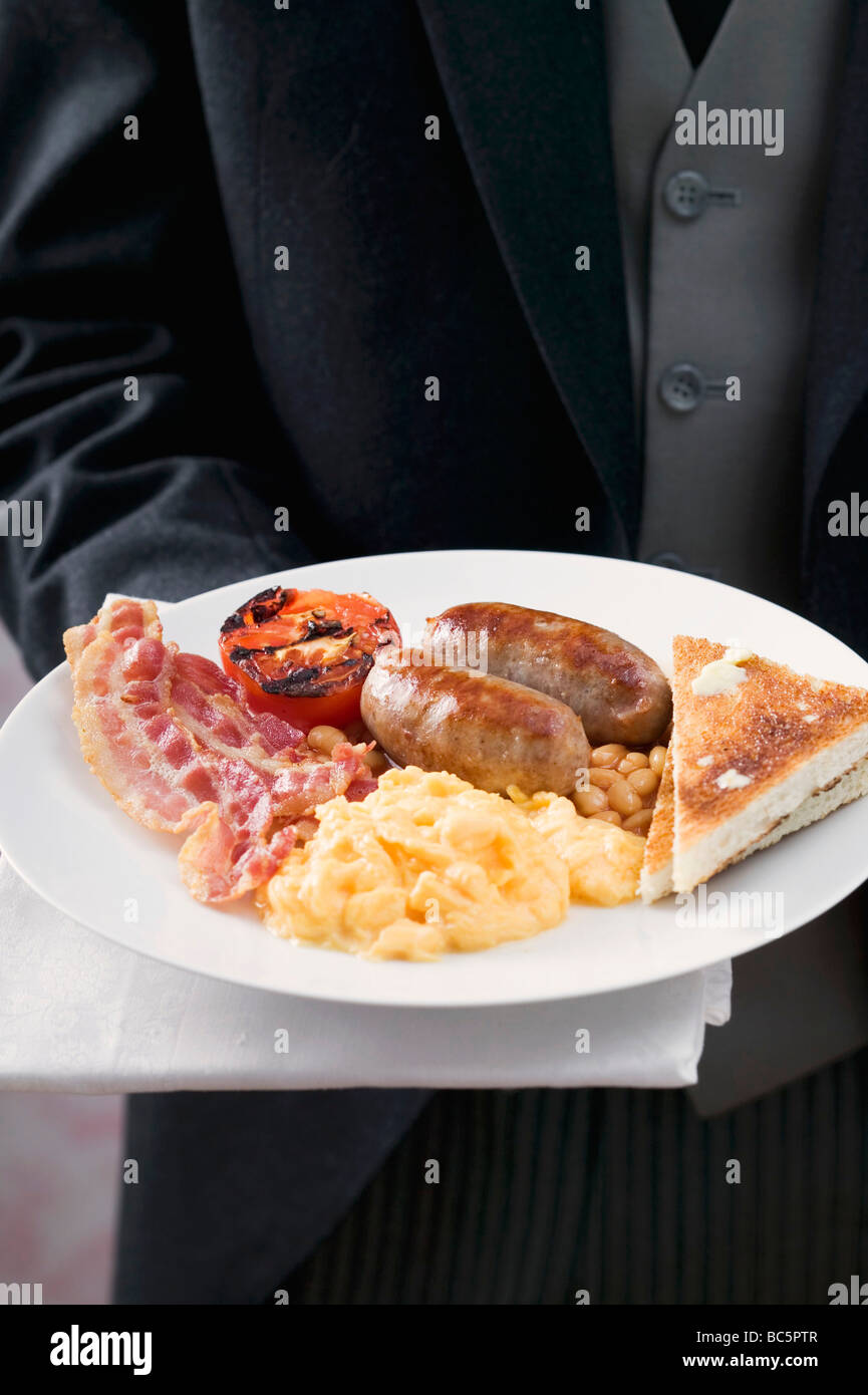 English breakfast: bacon, egg, sausage and beans Stock Photo - Alamy