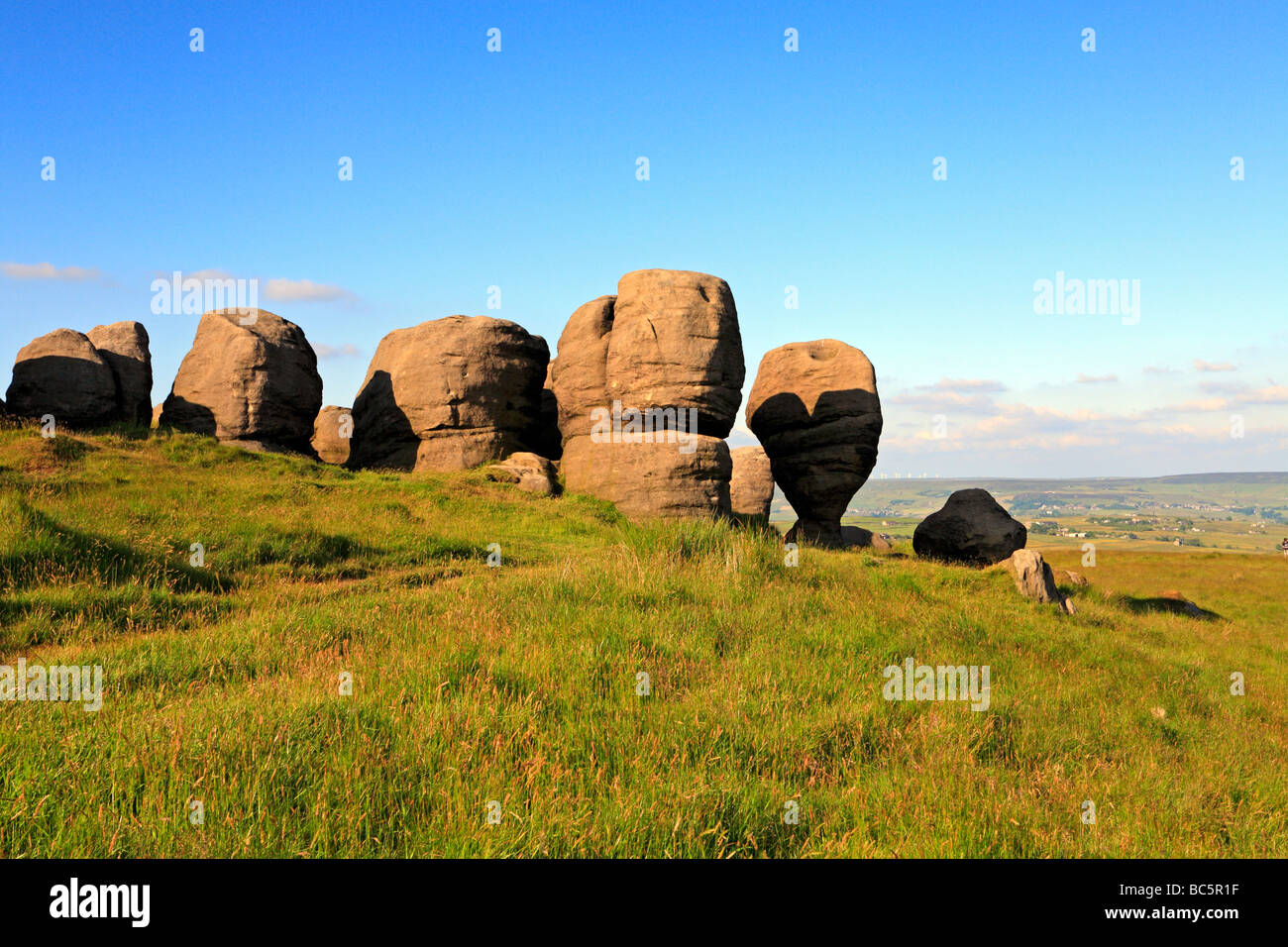 Bride Stones rock formations near Todmorden, West Yorkshire, England ...