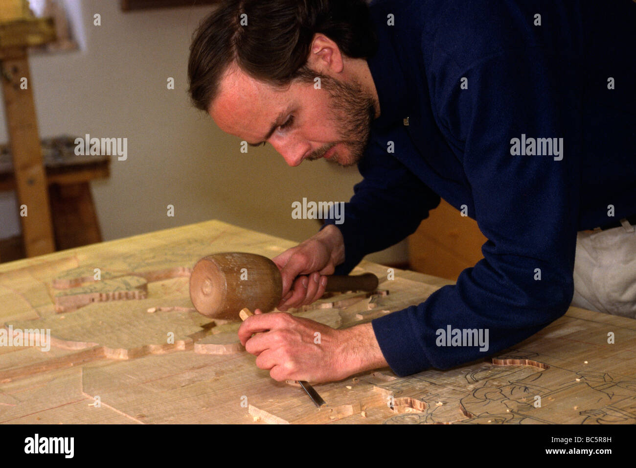 Wood carving, Ortisei St Ulrich, Val Gardena, Trentino Alto Adige South ...