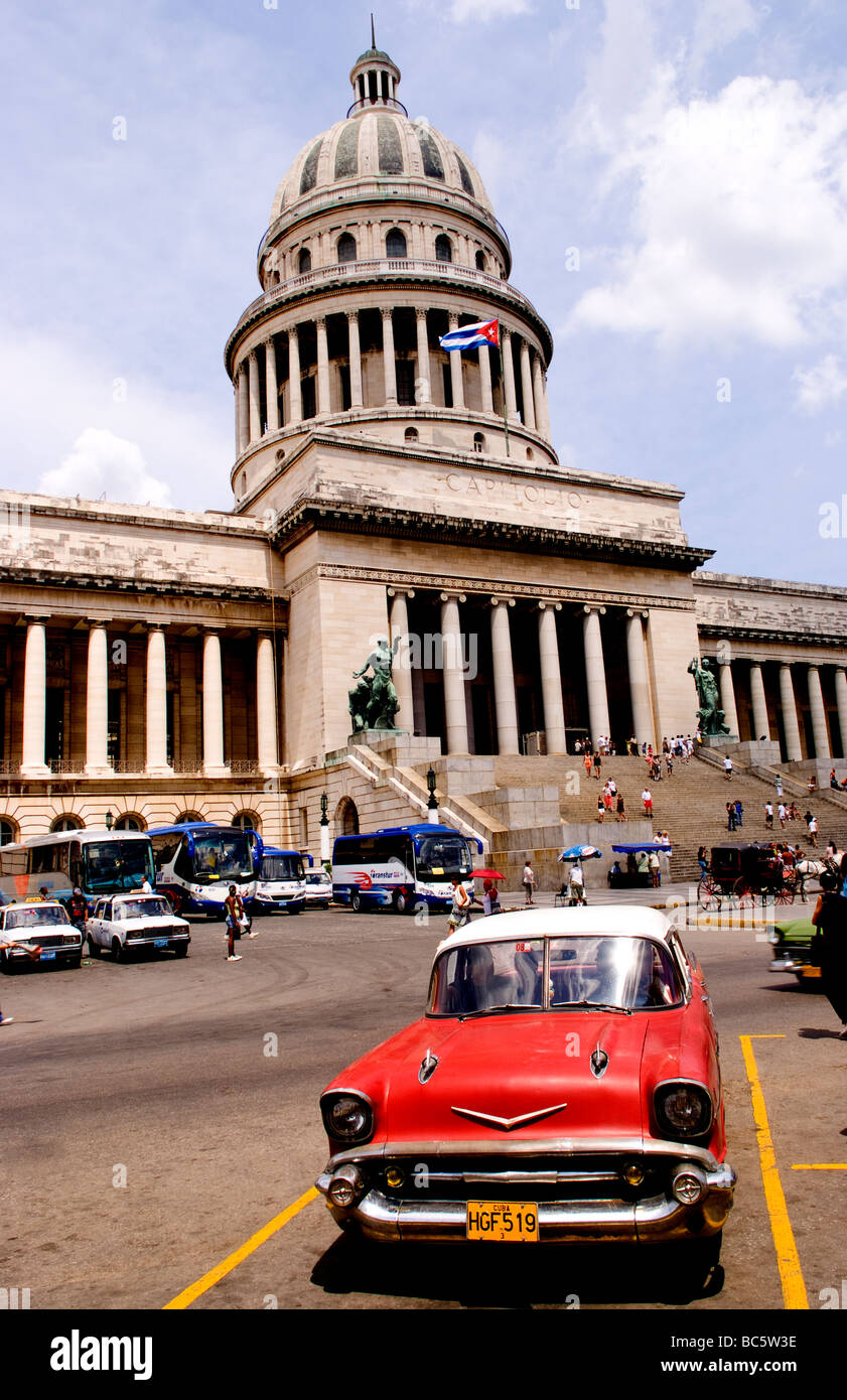 Havana capitol city of Cuba with old classic 50s autos going by the ...