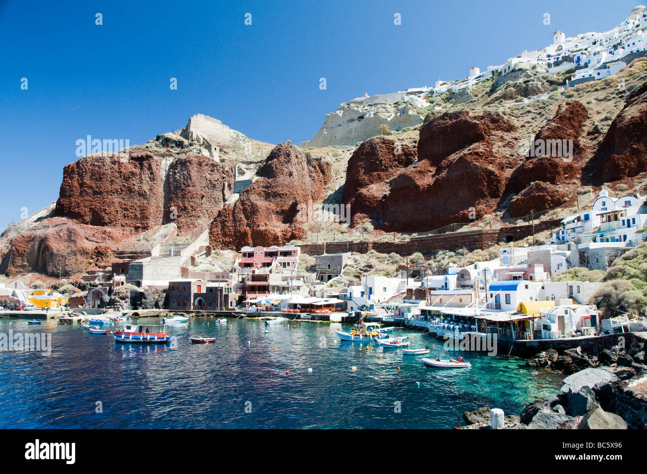 amoudi amoudi bay santorini harbor fishing port fishing boats tavernas ...