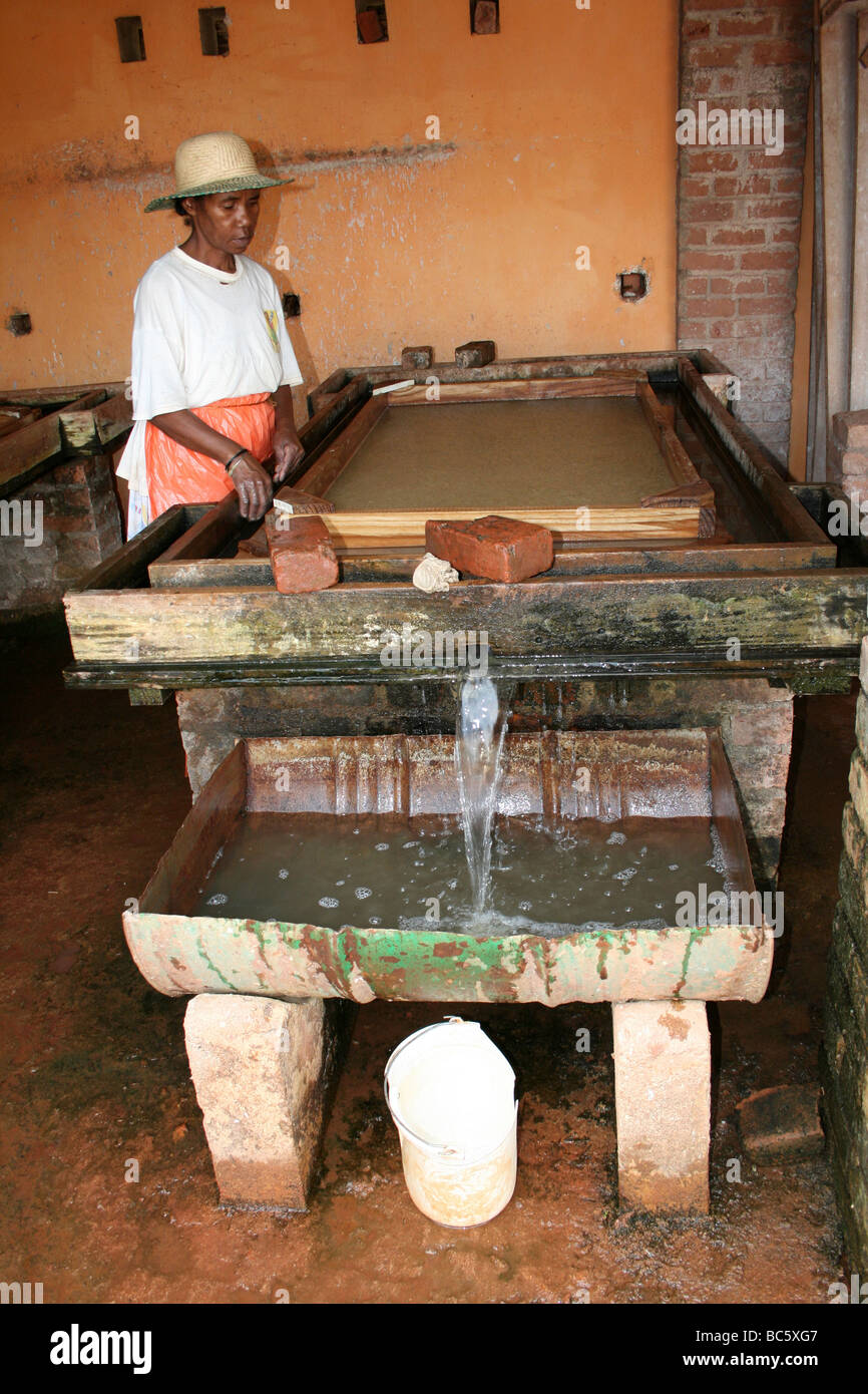 Madagascar Woman Making Paper In The Antaimoro Paper Factory, Ambalavao ...
