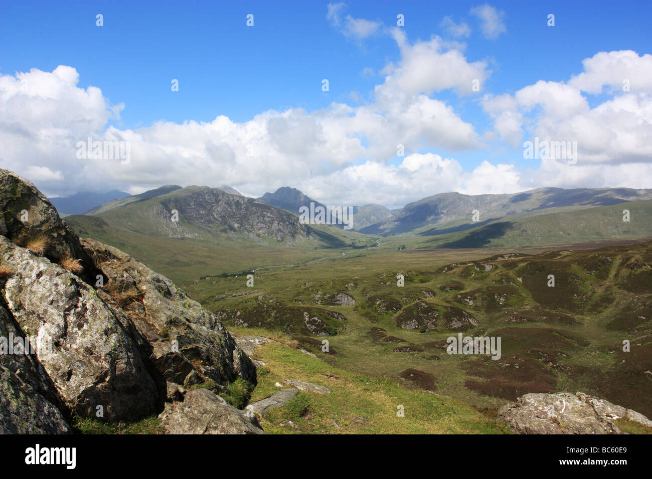 The mountains of Snowdonia around the Ogwen valley, showing (L-R) Gallt ...