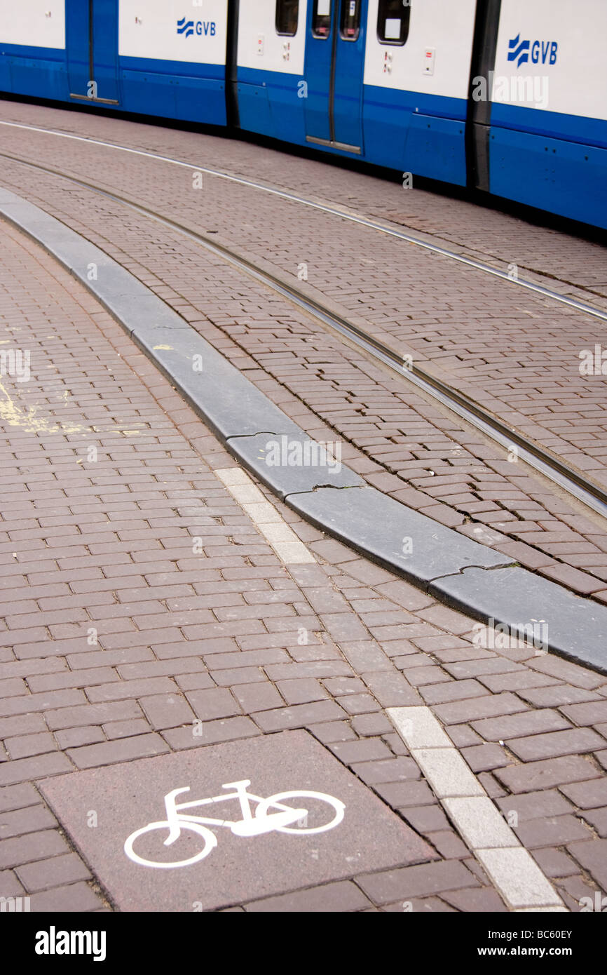 A bicyle sign on a bicyle lane in Amsterdam Stock Photo - Alamy