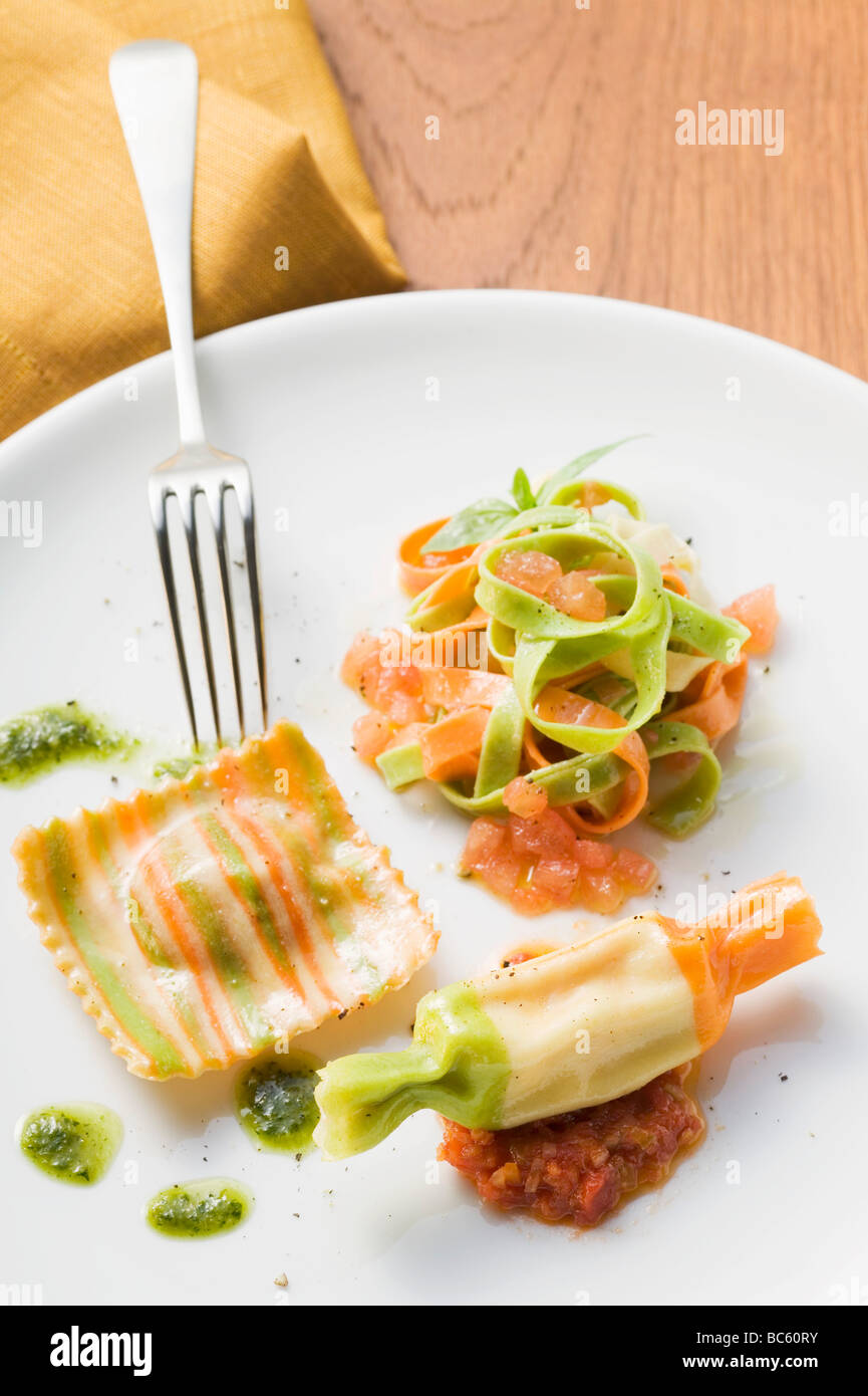Three pasta variations on plate Stock Photo - Alamy