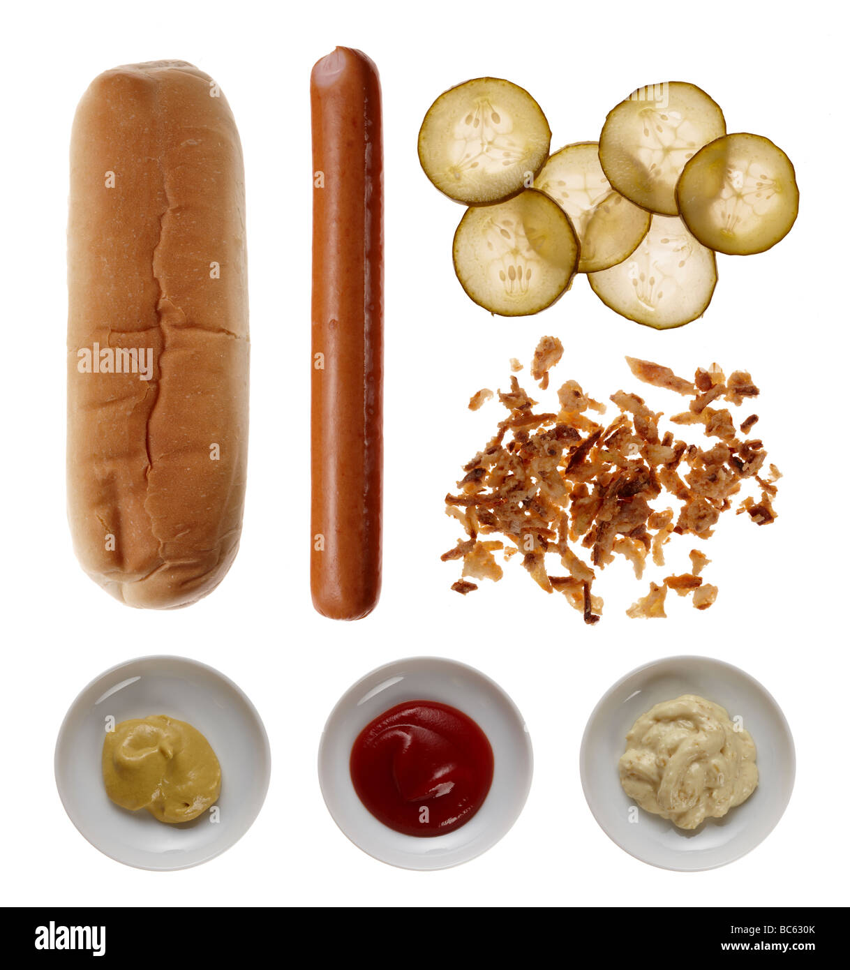 Ingredients for Hot Dog, elevated view Stock Photo - Alamy