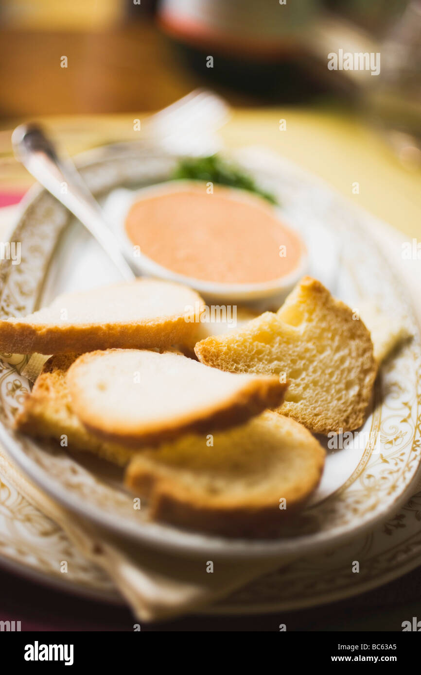 Toasted bread with fish and cheese spread Stock Photo - Alamy