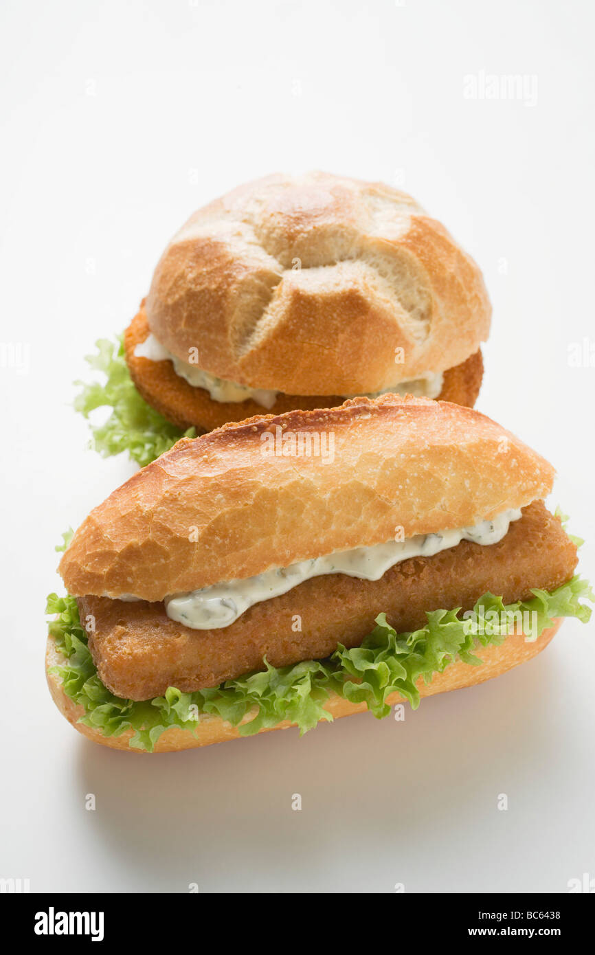 Two schnitzel rolls with remoulade & lettuce Stock Photo - Alamy