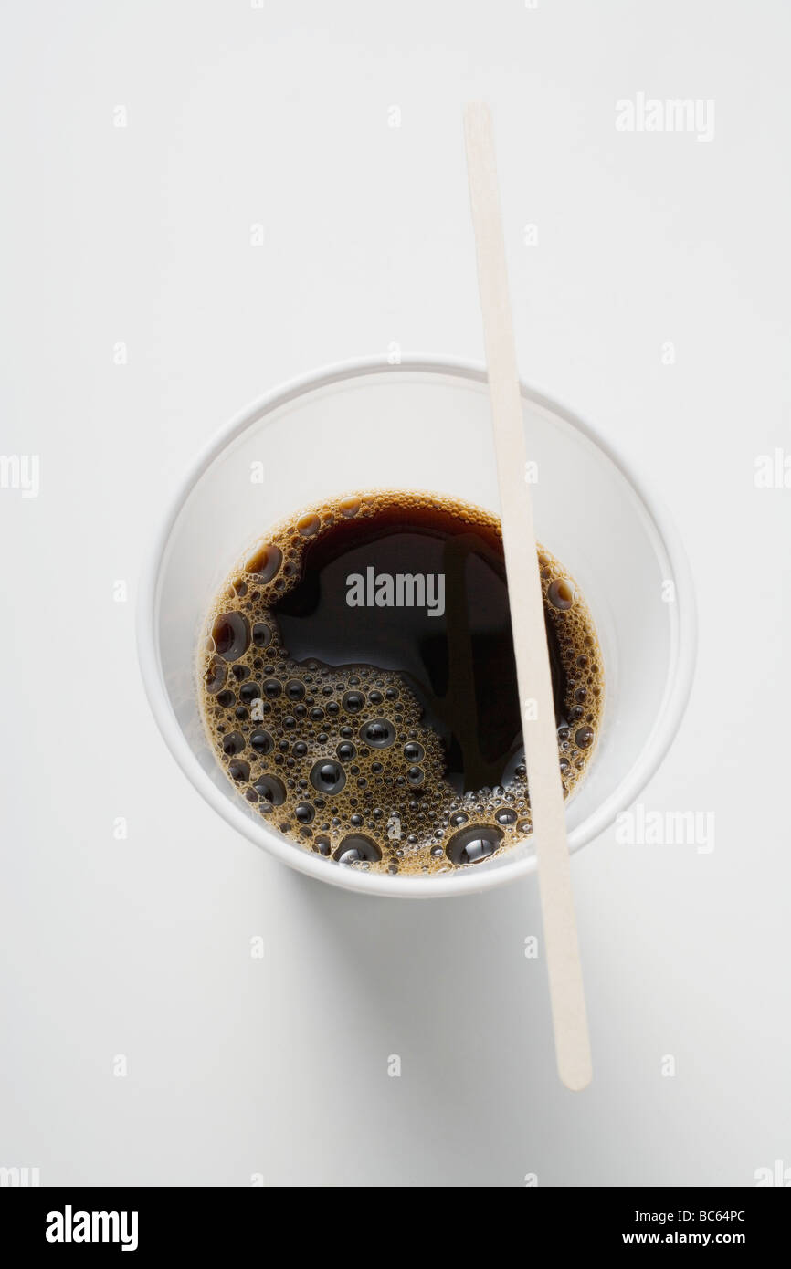 Black coffee in plastic cup (overhead view Stock Photo - Alamy