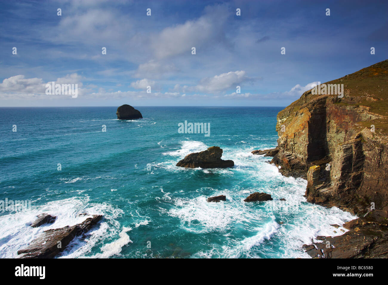 A view of Backways Cove and Gull Rock on the North Cornwall Coast near ...