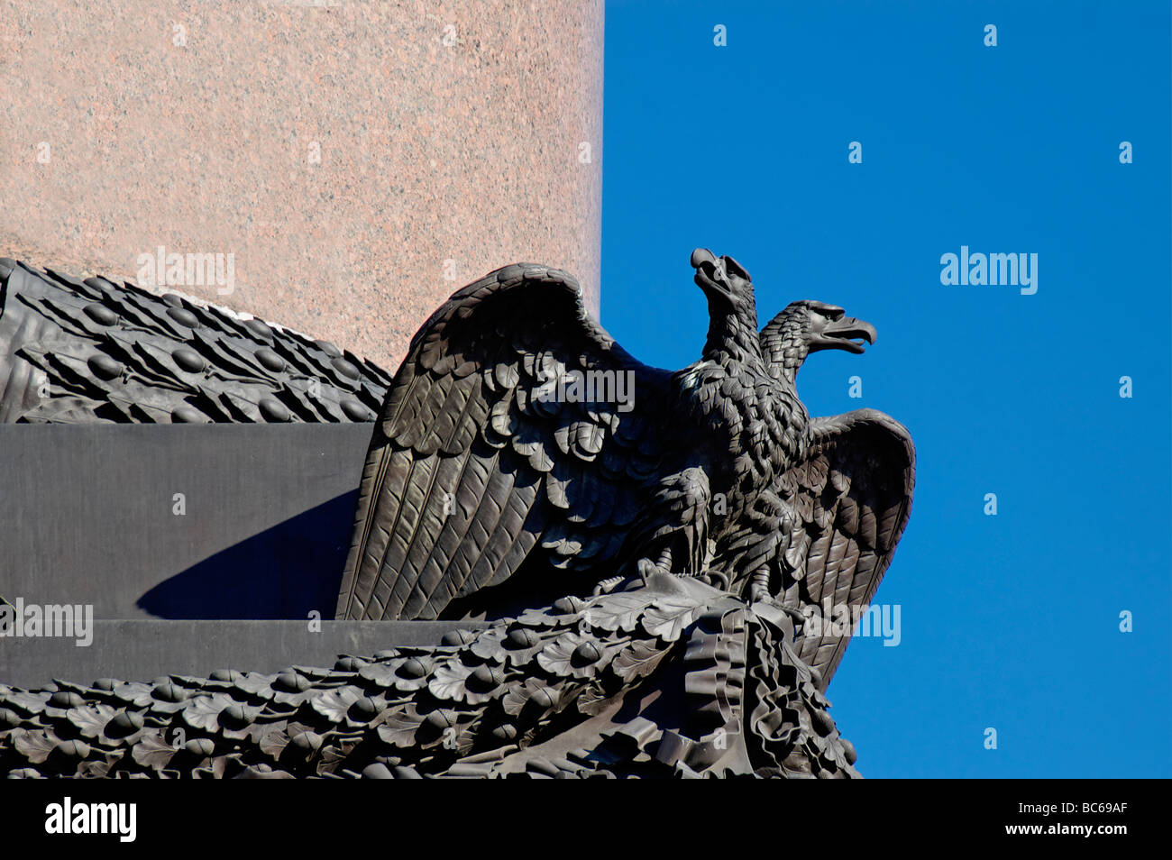 Two headed Russian eagle as decoration on the granite Alexander Column ...