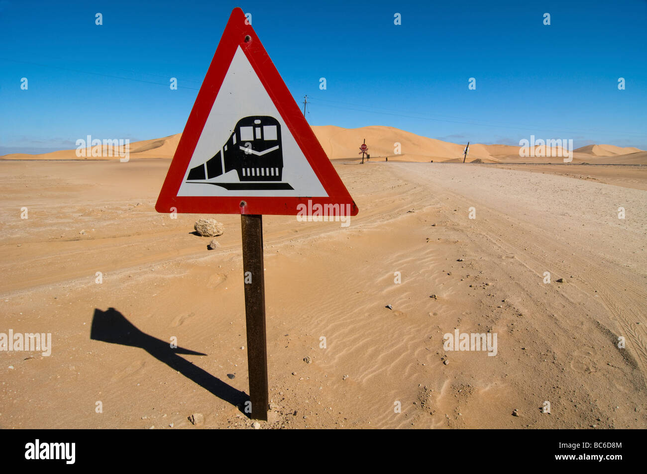 train crossing sign in the Namib Naukluft Desert in Namibia Stock Photo ...