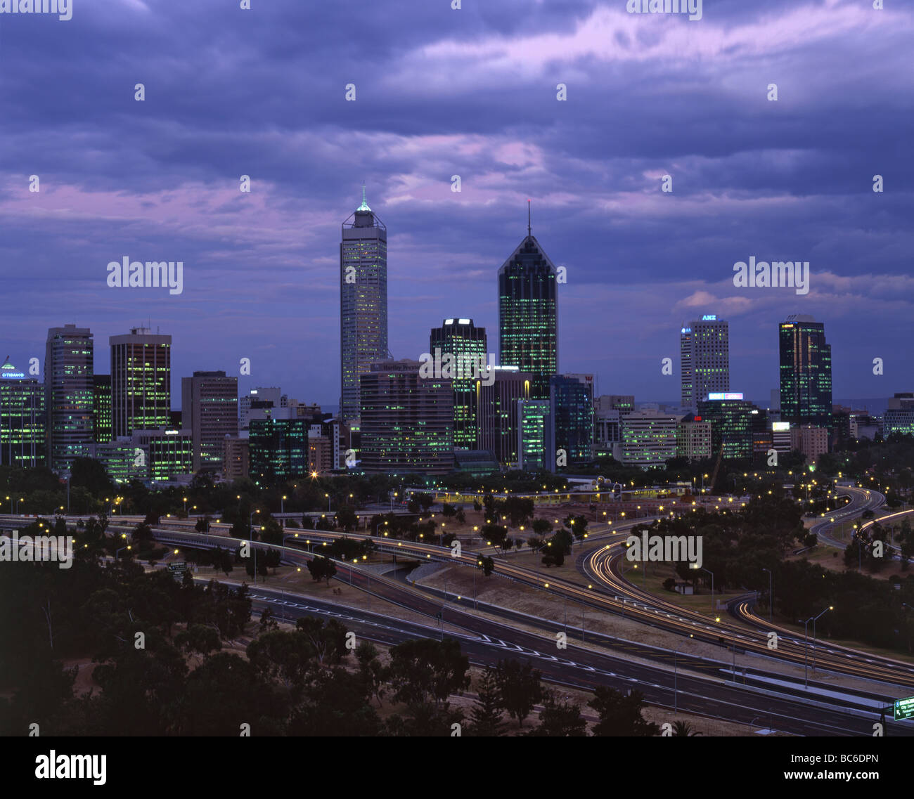 Evening view of Perth city skyline, Western Australia Stock Photo - Alamy