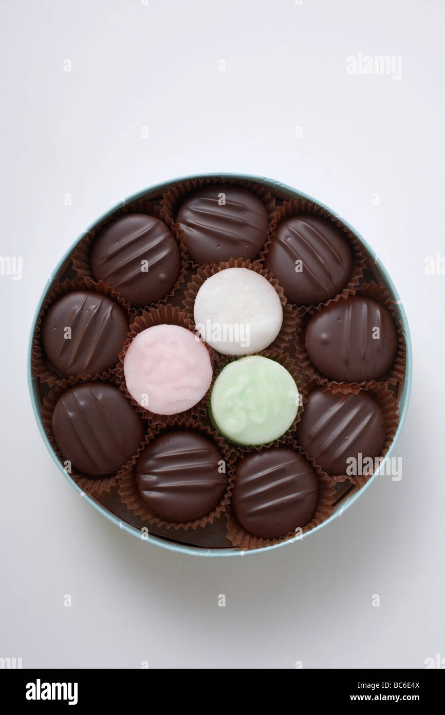 Assorted chocolates in round box (detail Stock Photo - Alamy
