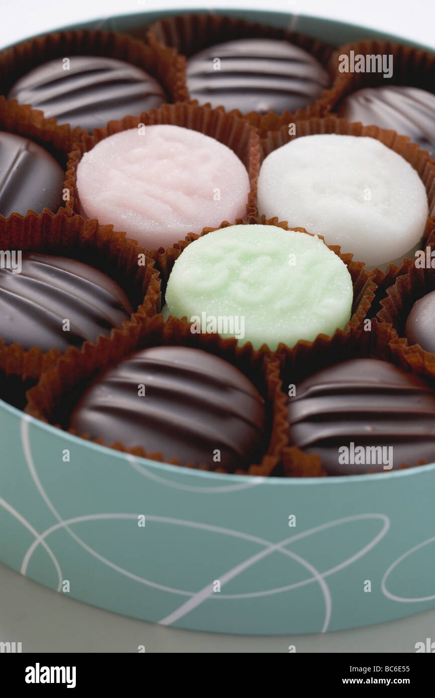 Assorted chocolates in round box (detail Stock Photo - Alamy